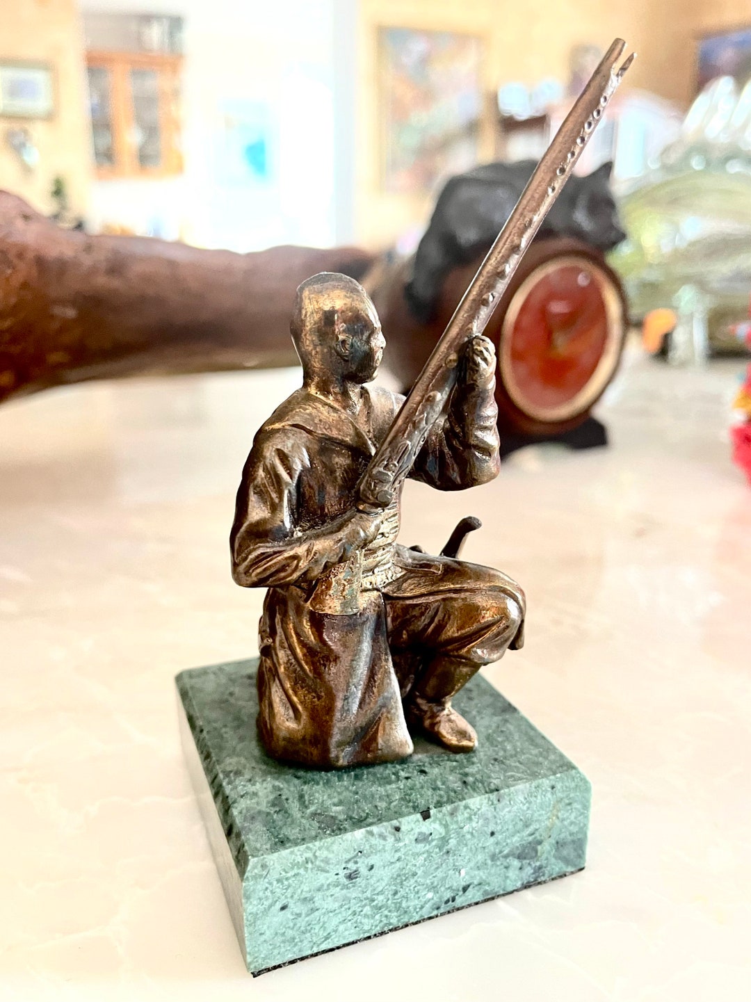 Bronze Ukrainian Cossack W/ Rifle 13.6 Cm 5.3” Military Sculpture Art ...