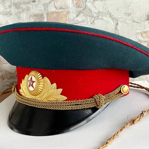 New Soviet Vintage Military Visor Cap - Size 57 Commander Hat Red Army ...