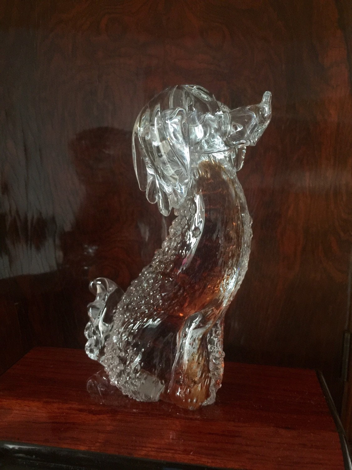 Amber W /clear Glass Dog - Old Vintage Art Glass, Sitting Dog Figurine ...