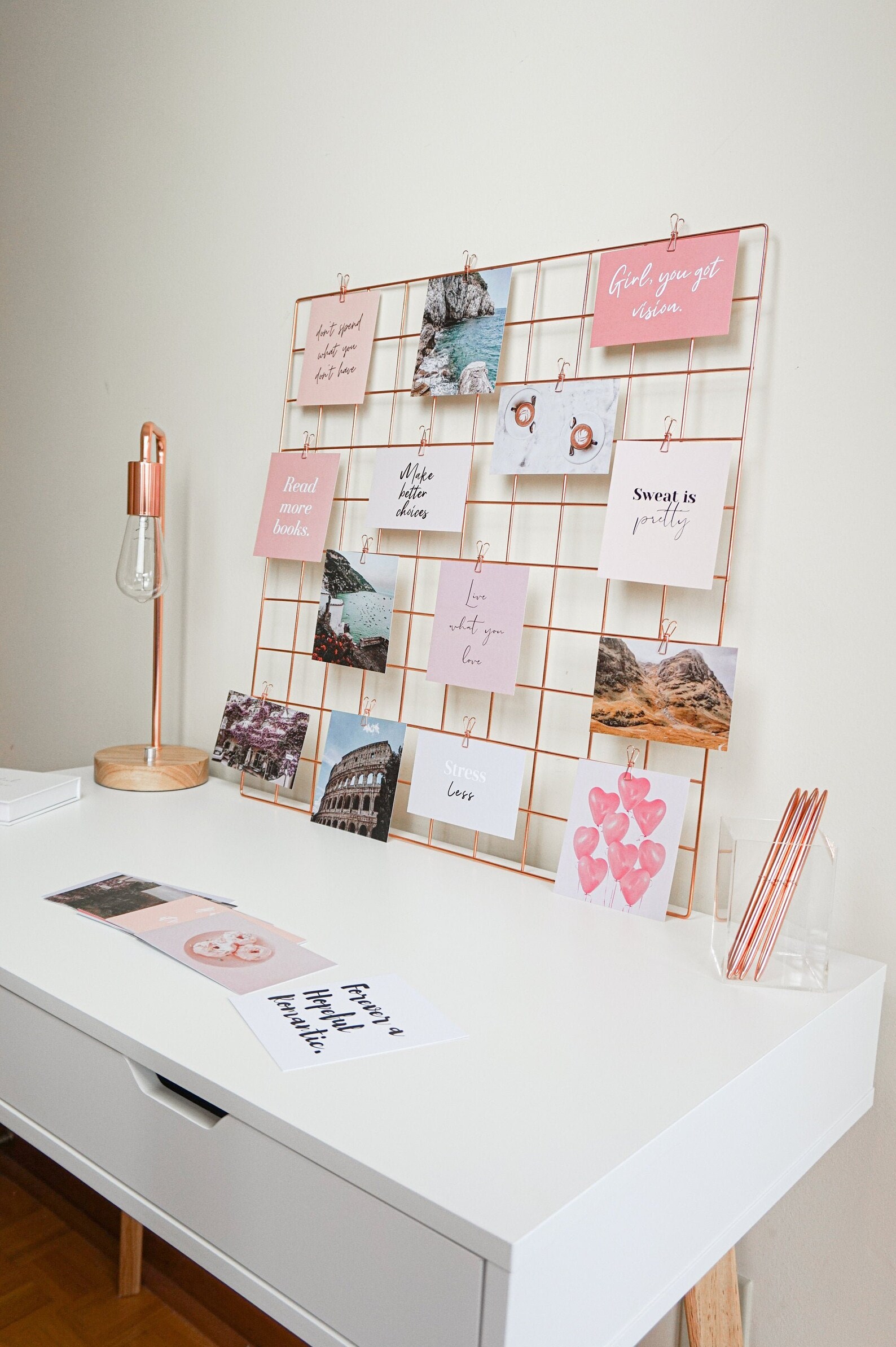 Rose gold grid/Vision board/Mood Board/Wall Decor | Etsy