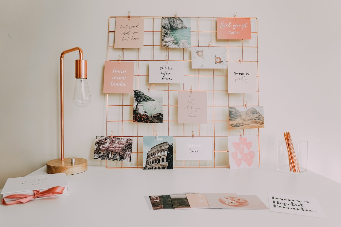 Rose gold grid/Vision board/Mood Board/Wall Decor | Etsy