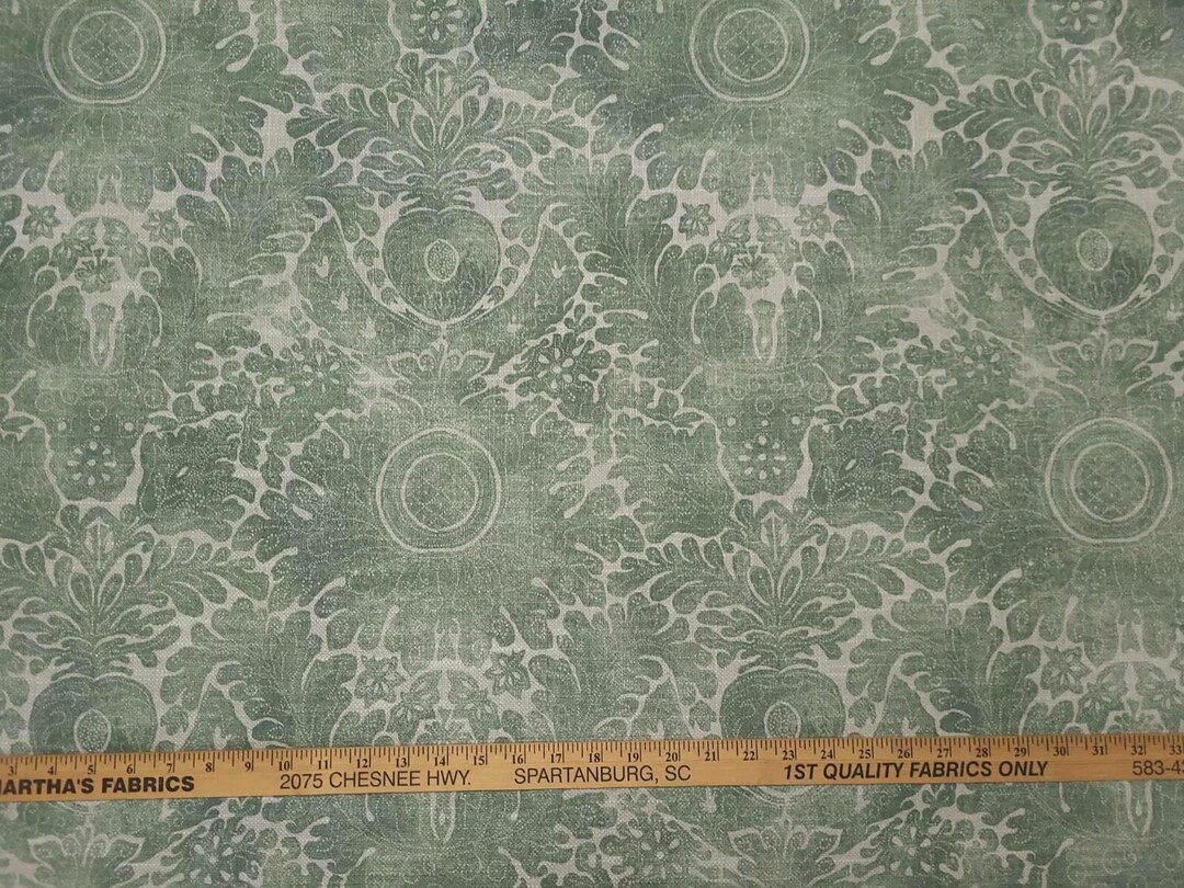 Waverly DAMASK SARONG EVERGREEN Green Beige Abstract Floral Drapery Uph ...