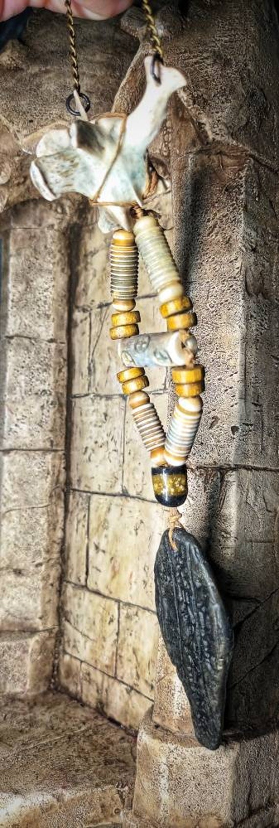 Primitive Bone Necklace Protection Amulet Egyptian Amulet Pendant Ancient Artefact Beaded Necklace