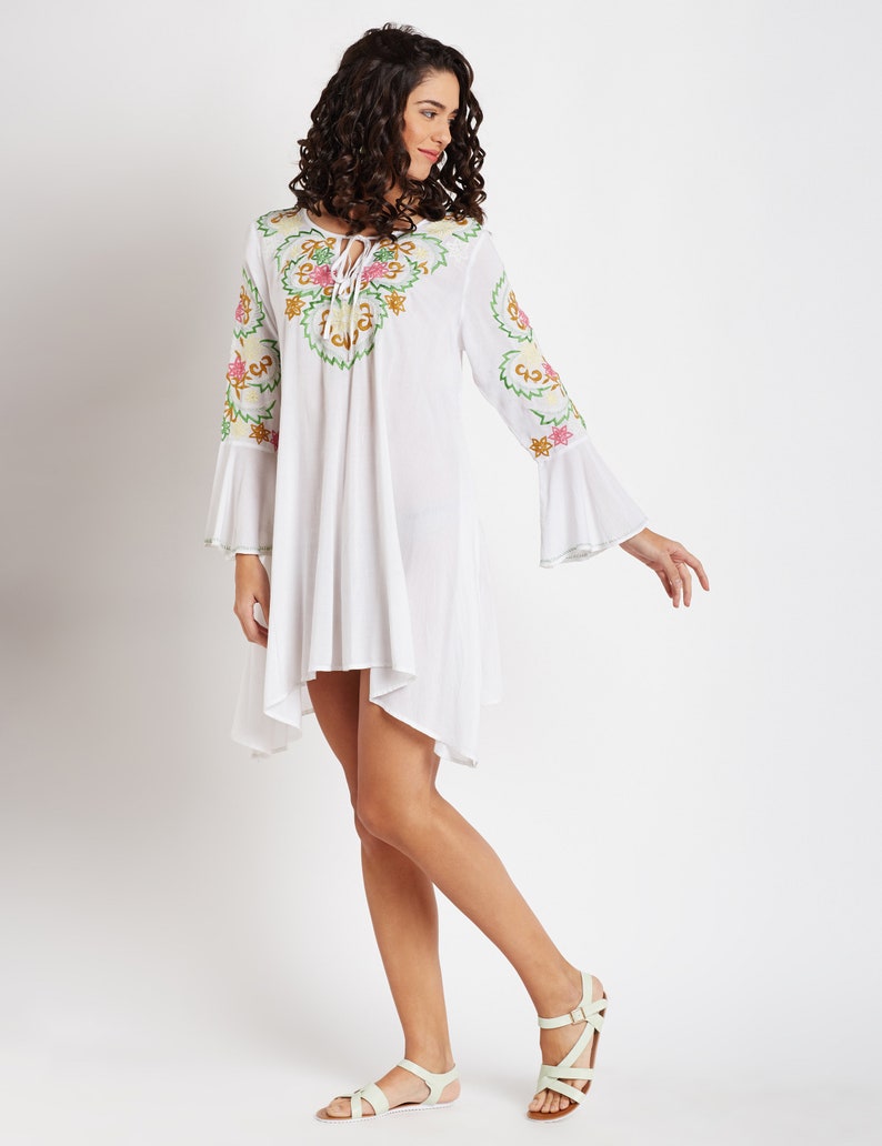 Spring in Love Embroidered Tunic Dress With Bell Sleeves - Etsy