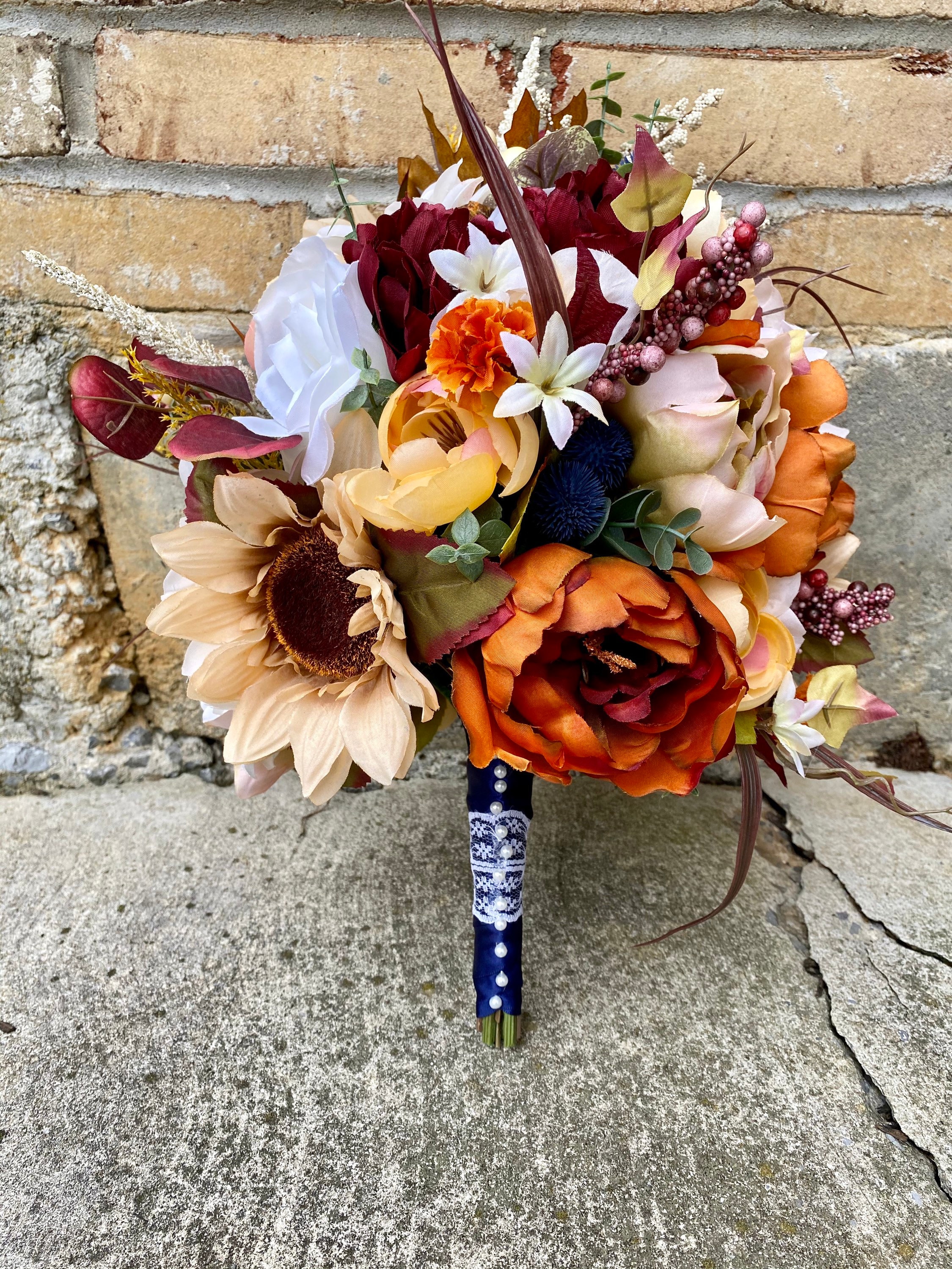 Fall Silk Wedding Flowers Sunflower Bride Bouquet Groom | Etsy