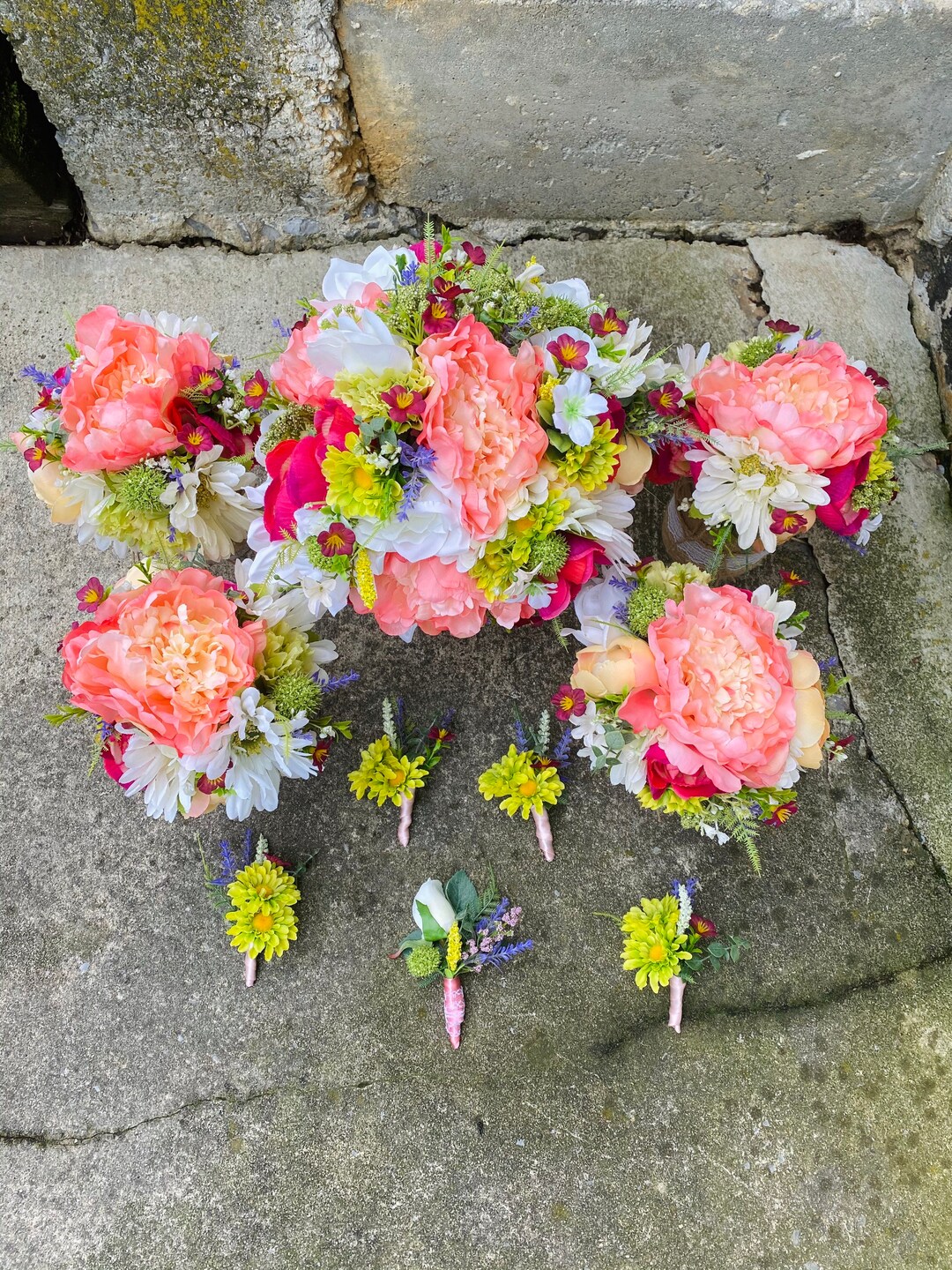 Summer or Spring Silk Wedding Flowers Pink Green Bride Bouquet ...