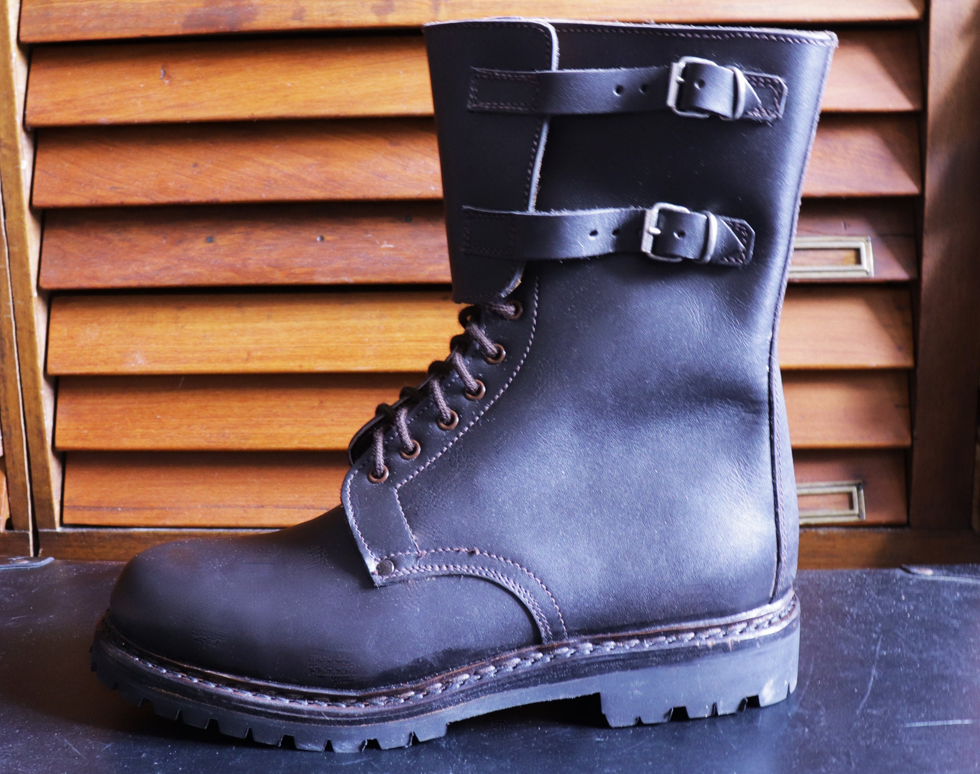 Black Leather Combat Boots, Military Black Leather Boots, Vibram Roccia ...