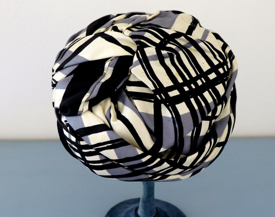 1950's Vintage Satin Beret / Midcentury Vintage Black , Grey, White ...