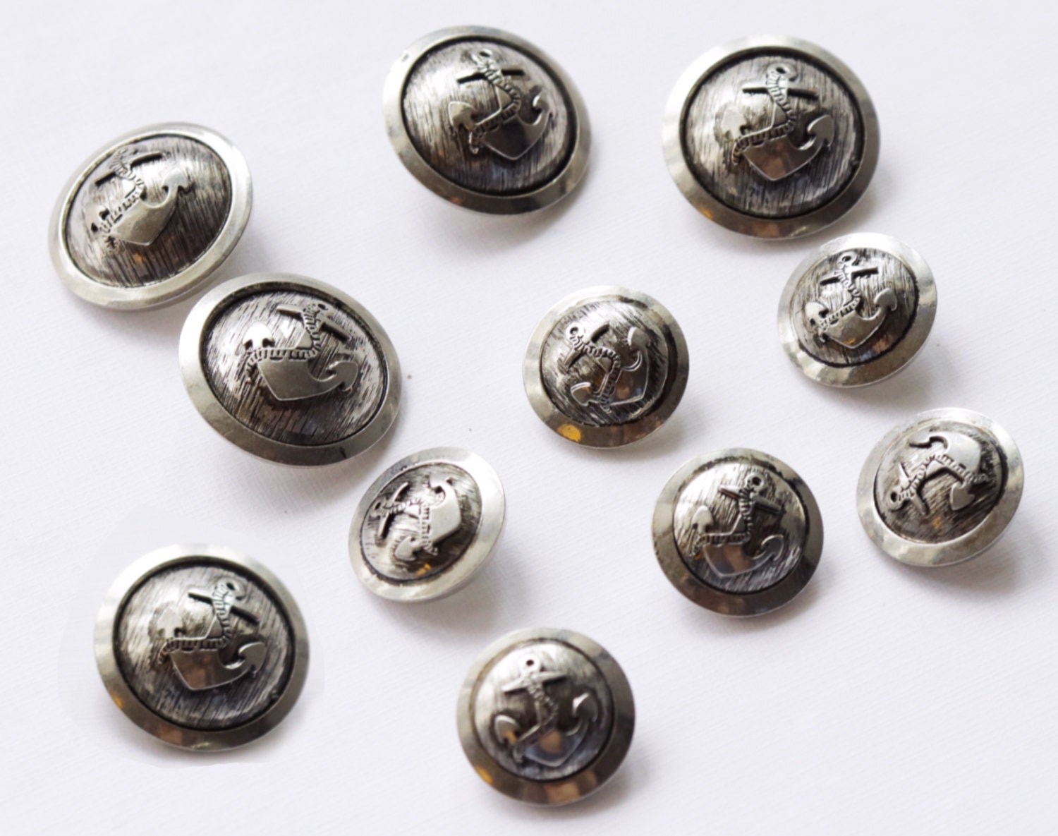 Anchor Marine Vintage Silver Metal Shank Buttons / Set of 4 Big and 6 ...