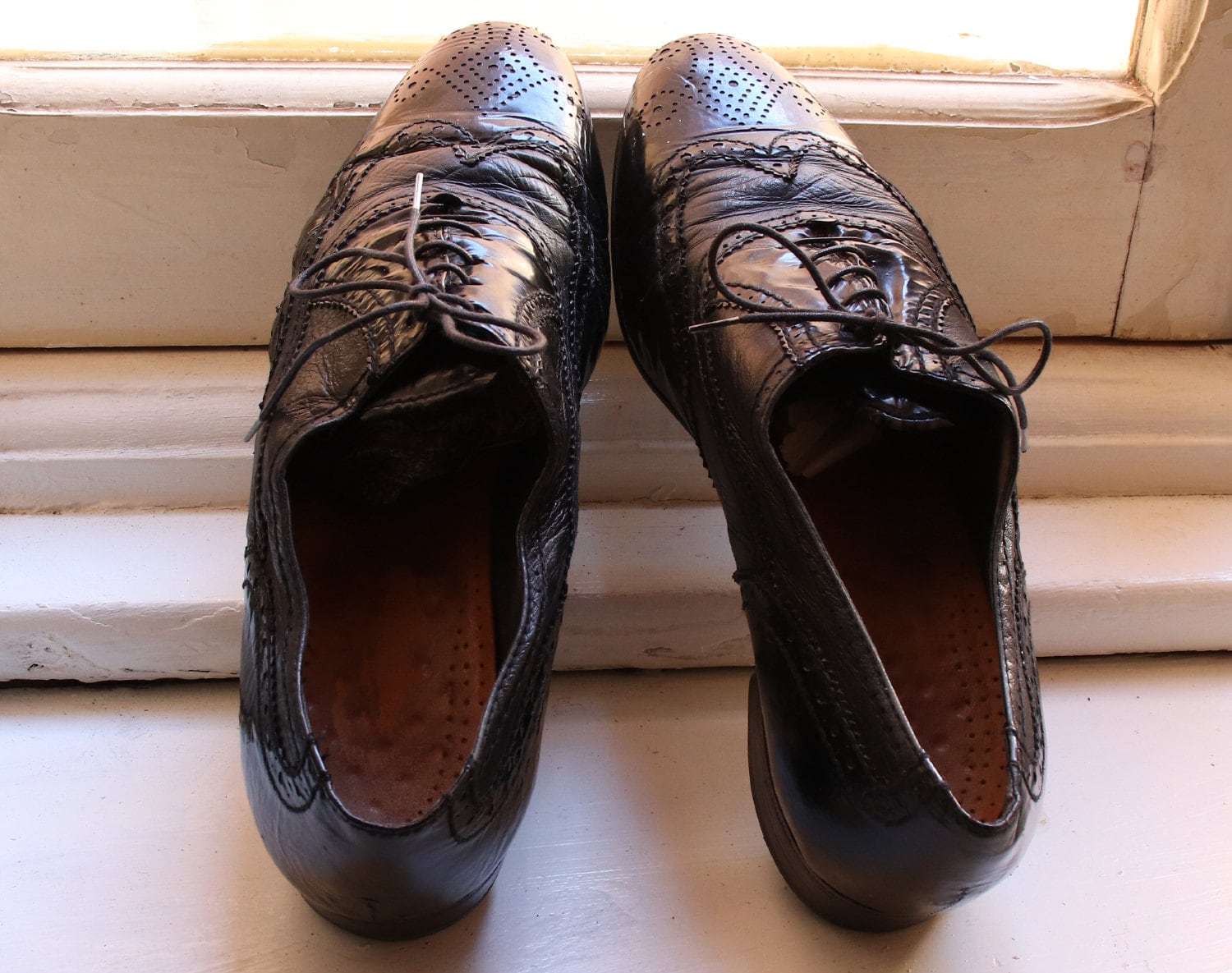 Wingtips/ Oxford Vintage Classy Black Leather Men's Shoes - Etsy