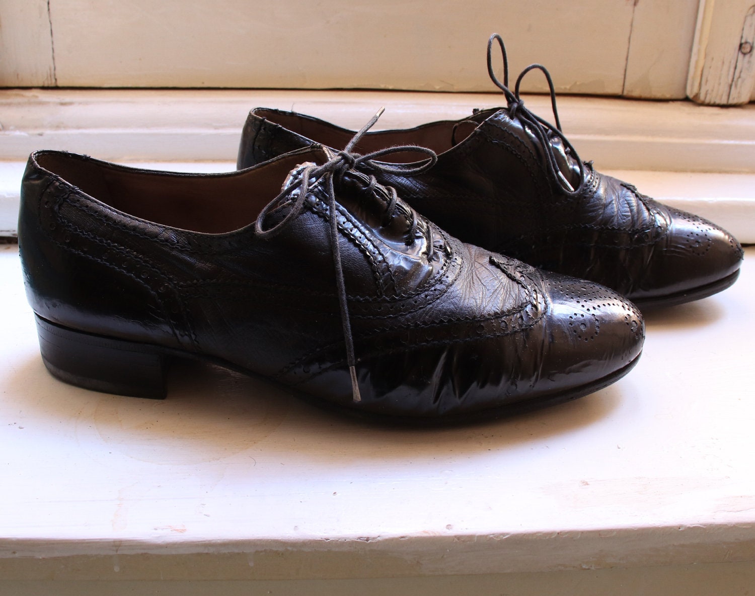 Wingtips/ Oxford Vintage Classy Black Leather Men's Shoes - Etsy
