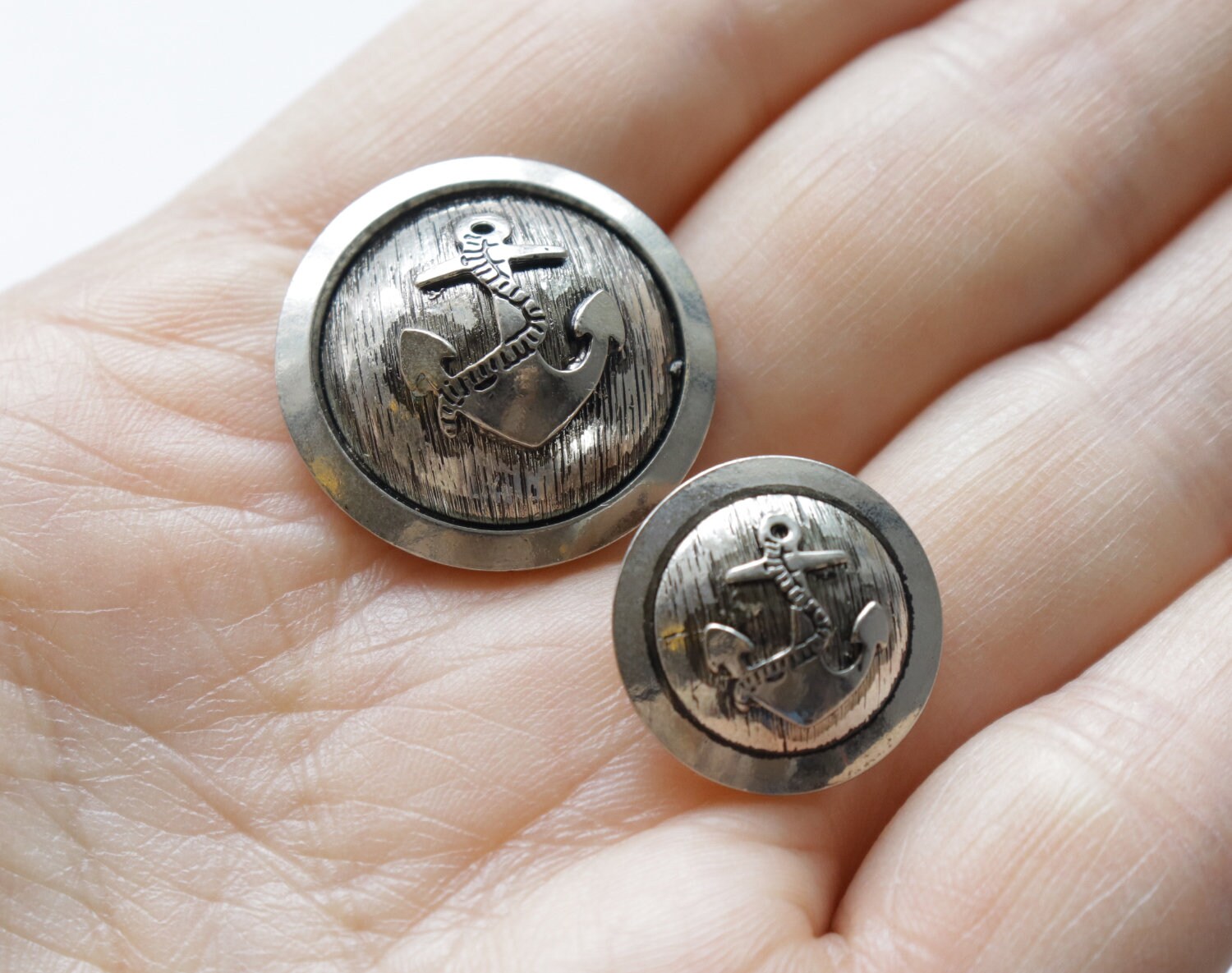 Anchor Marine Vintage Silver Metal Shank Buttons / Set of 4 Big and 6 ...