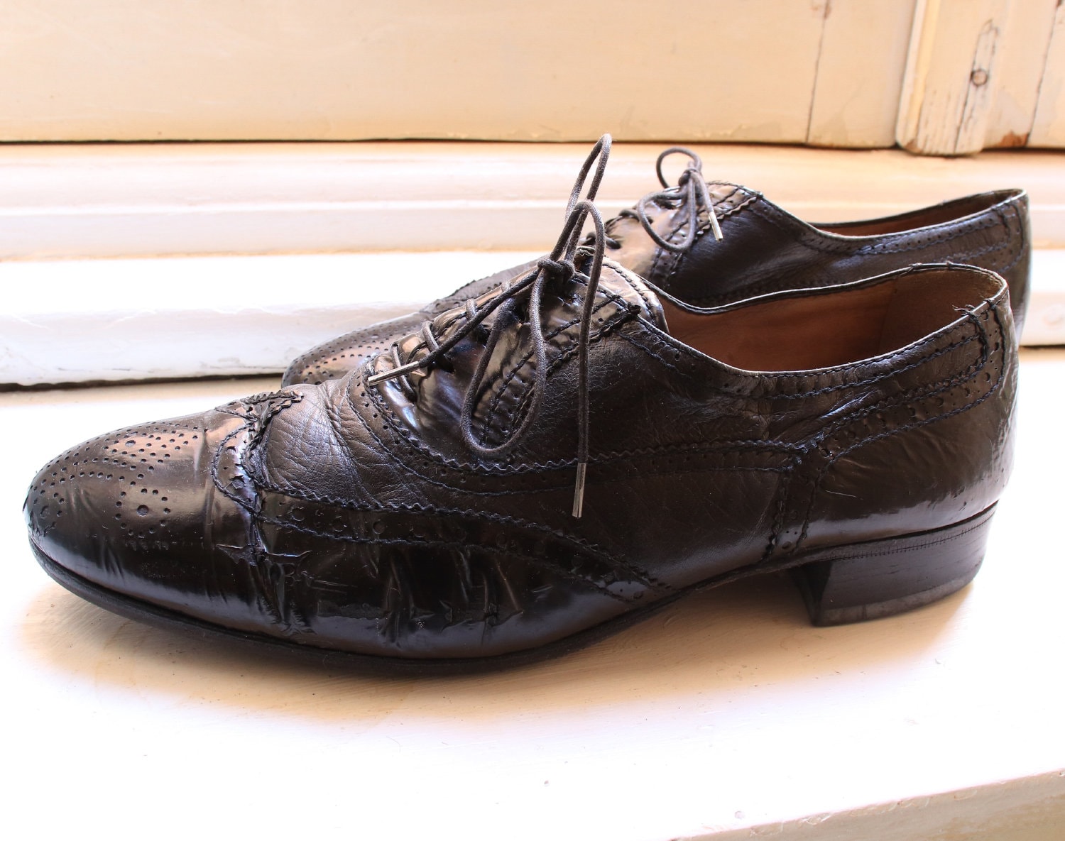 Wingtips/ Oxford Vintage Classy Black Leather Men's Shoes - Etsy
