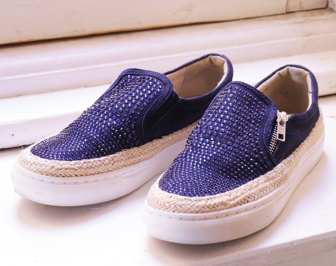 North Star Blue Glitter Platform Slip on Sneakers / North Star Trainers ...