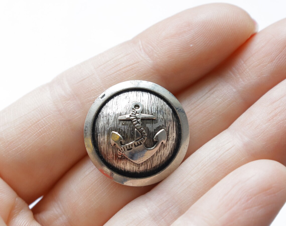 Anchor Marine Vintage Silver Metal Shank Buttons / Set of 4 Big and 6 ...