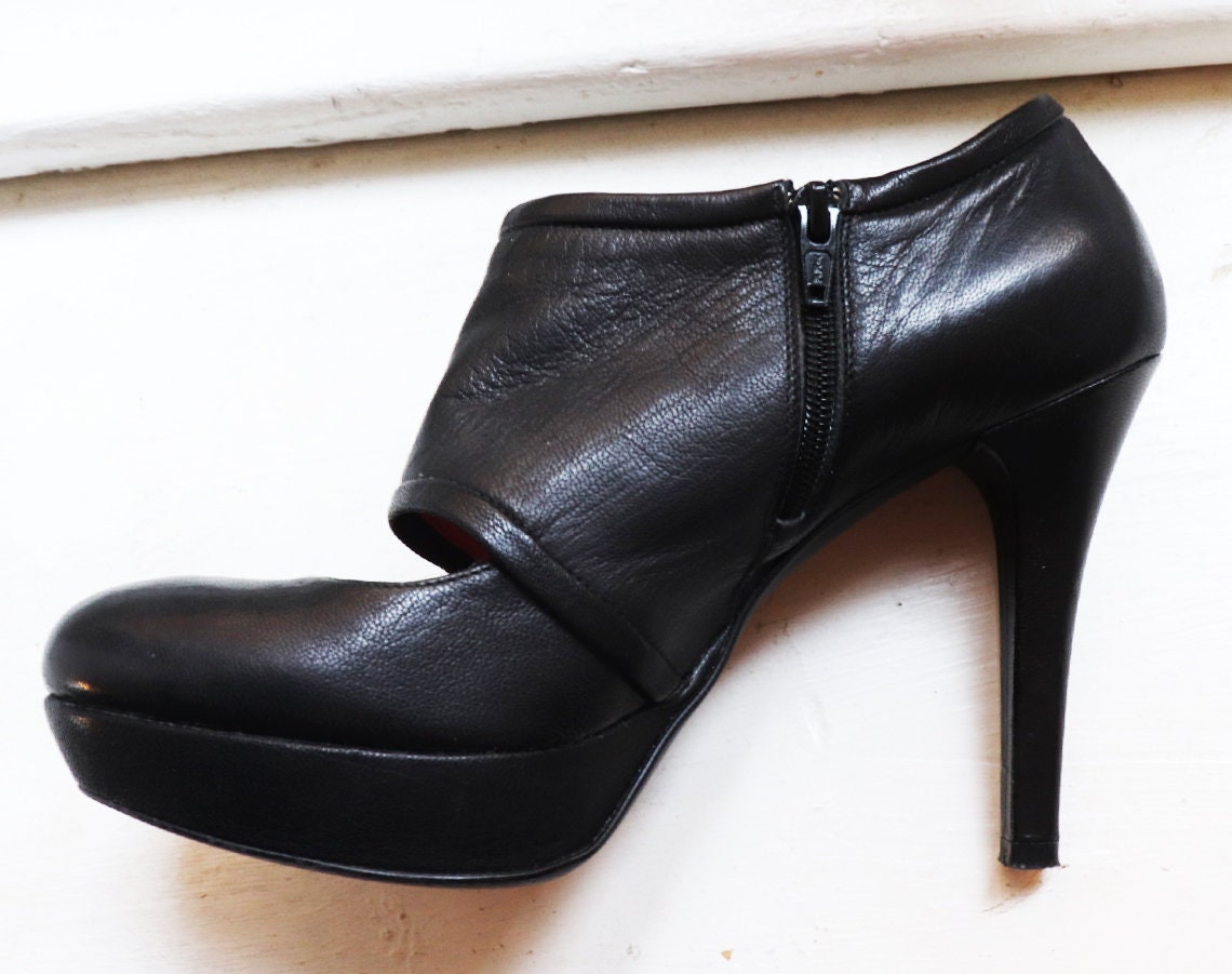 Fornarina Black Leather Platform Heels, Fetish Black Leather Heels ...