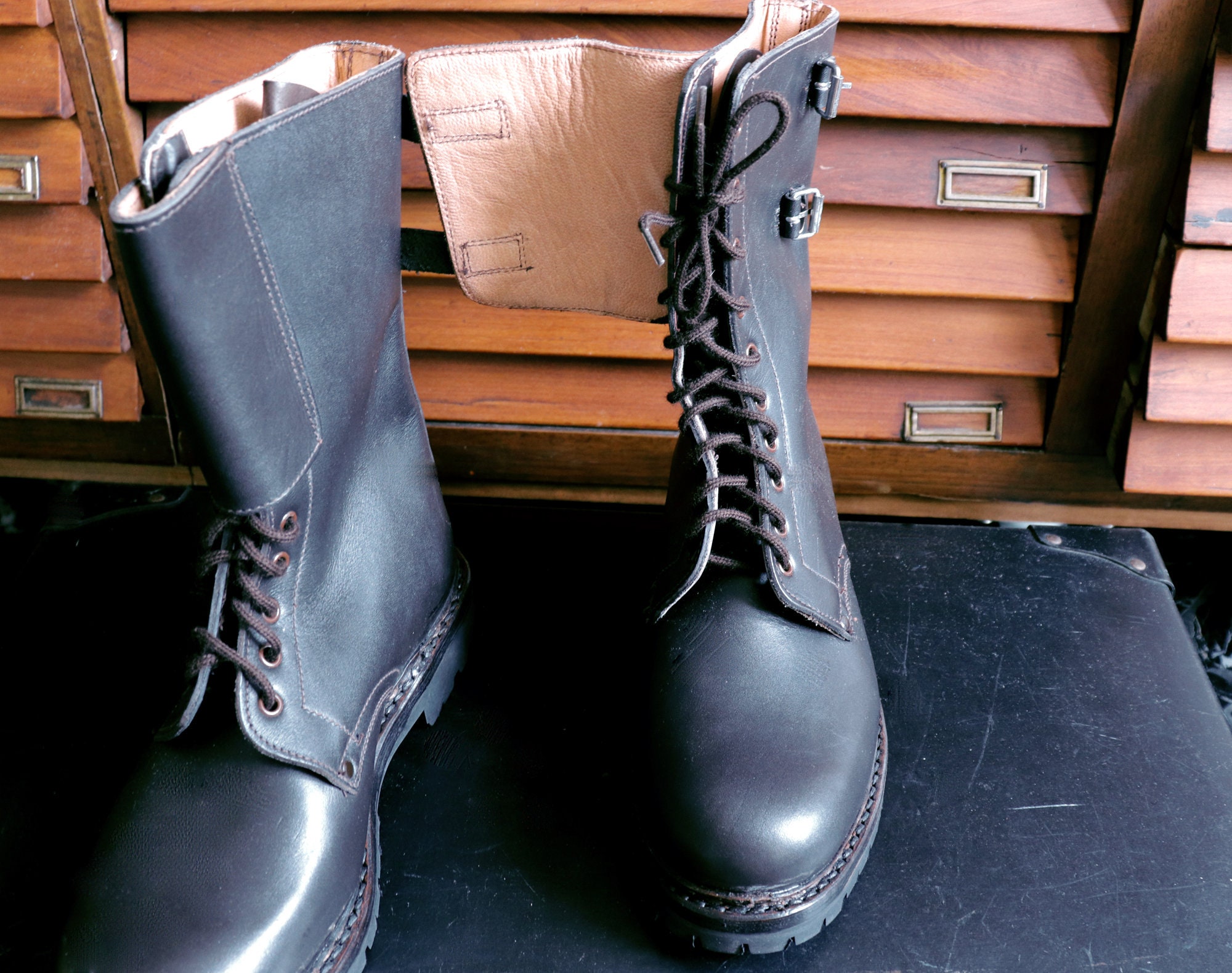 Black Leather Combat Boots, Military Black Leather Boots, Vibram Roccia ...