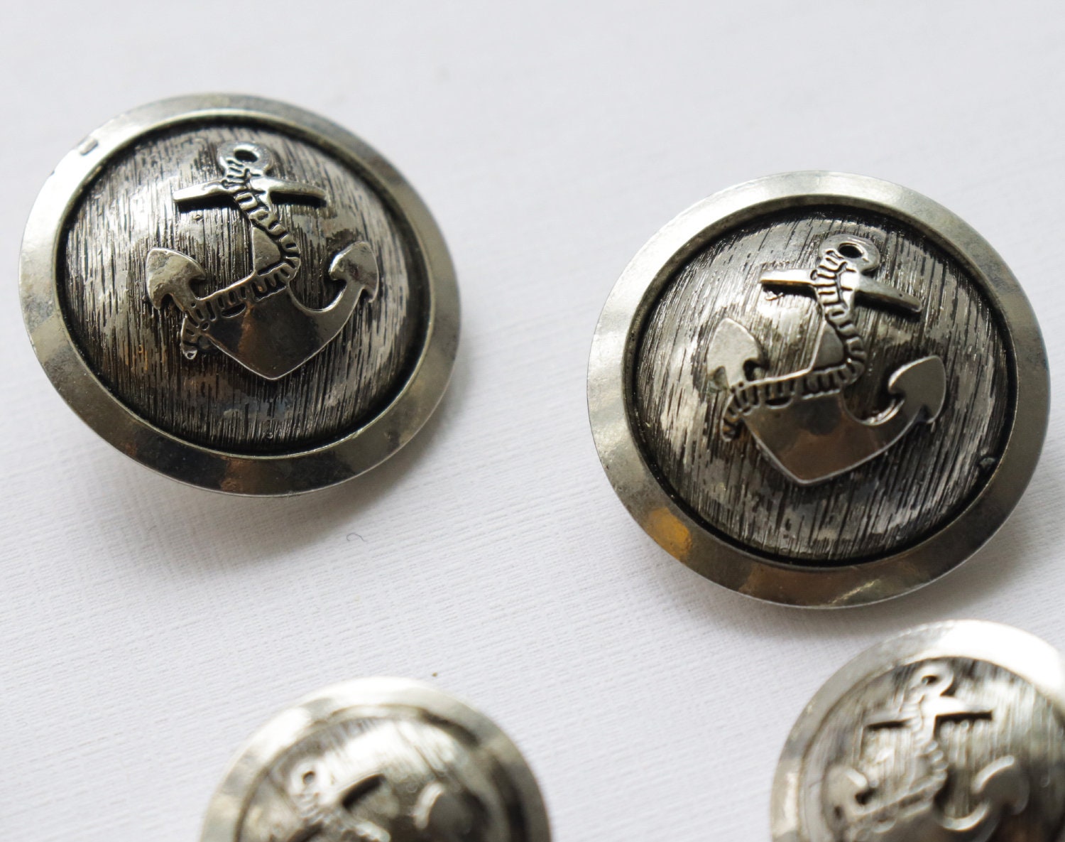Anchor Marine Vintage Silver Metal Shank Buttons / Set of 4 Big and 6 ...