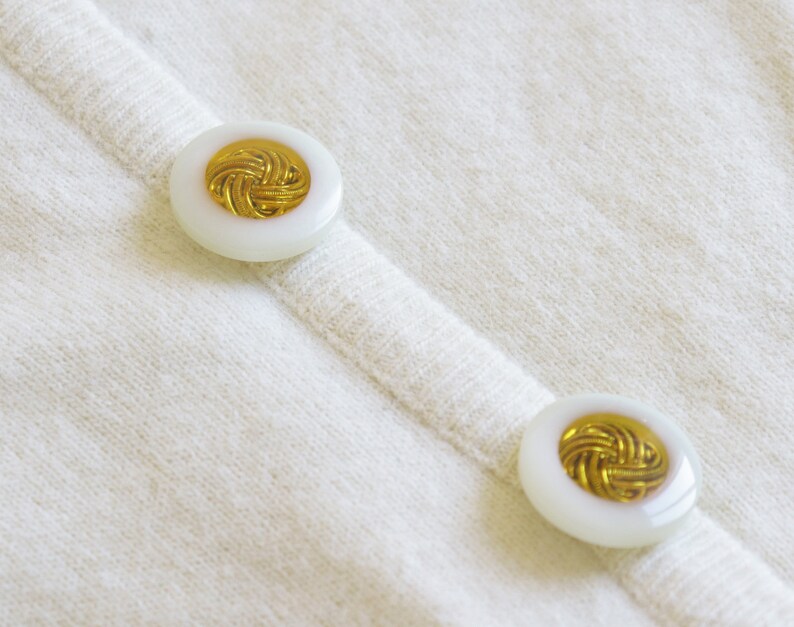 Vintage Set of 6 Decorative Buttons White and Gold / Decorative White ...