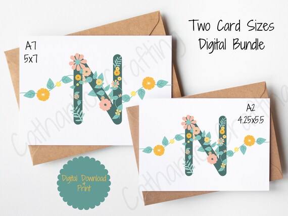 Digital Letter N Blank Note Card - Etsy