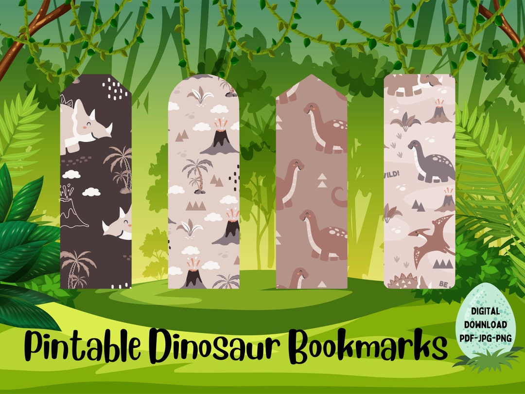 Printable Bookmarks for Kids, Dinosaur Printable Bookmarks, 2x6 ...
