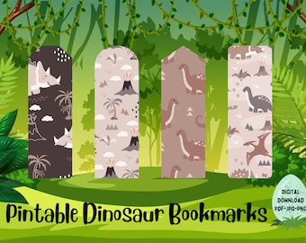 Dinosaur Bookmarks Printable PNG Bundle | Dino Bookmarks for Kids and ...
