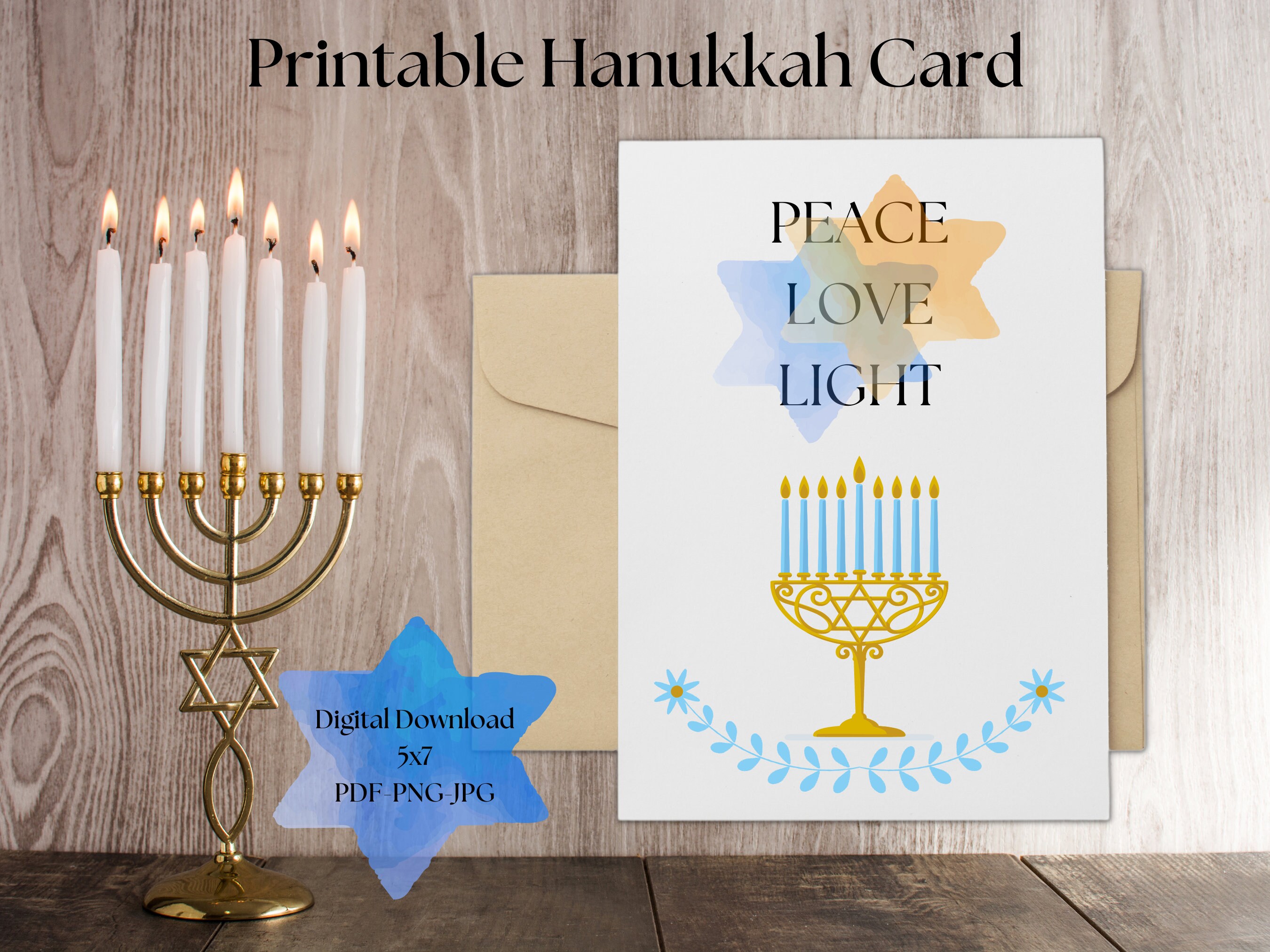 Printable Hanukkah Card, Print at Home Hanukkah Card, Blank Hanukkah ...