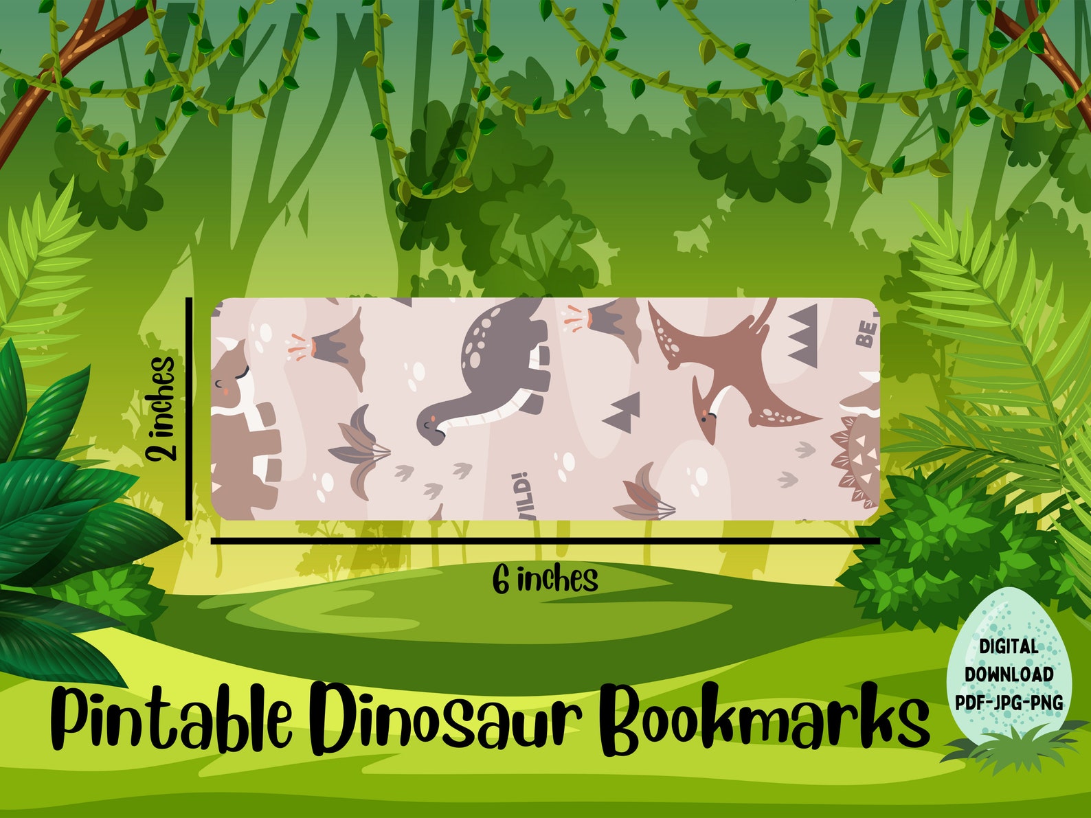 Printable Bookmarks for Kids, Dinosaur Printable Bookmarks, 2x6 ...