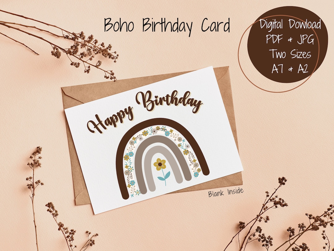 Boho Rainbow Birthday Card (digital Download, PDF & JPG) - Etsy