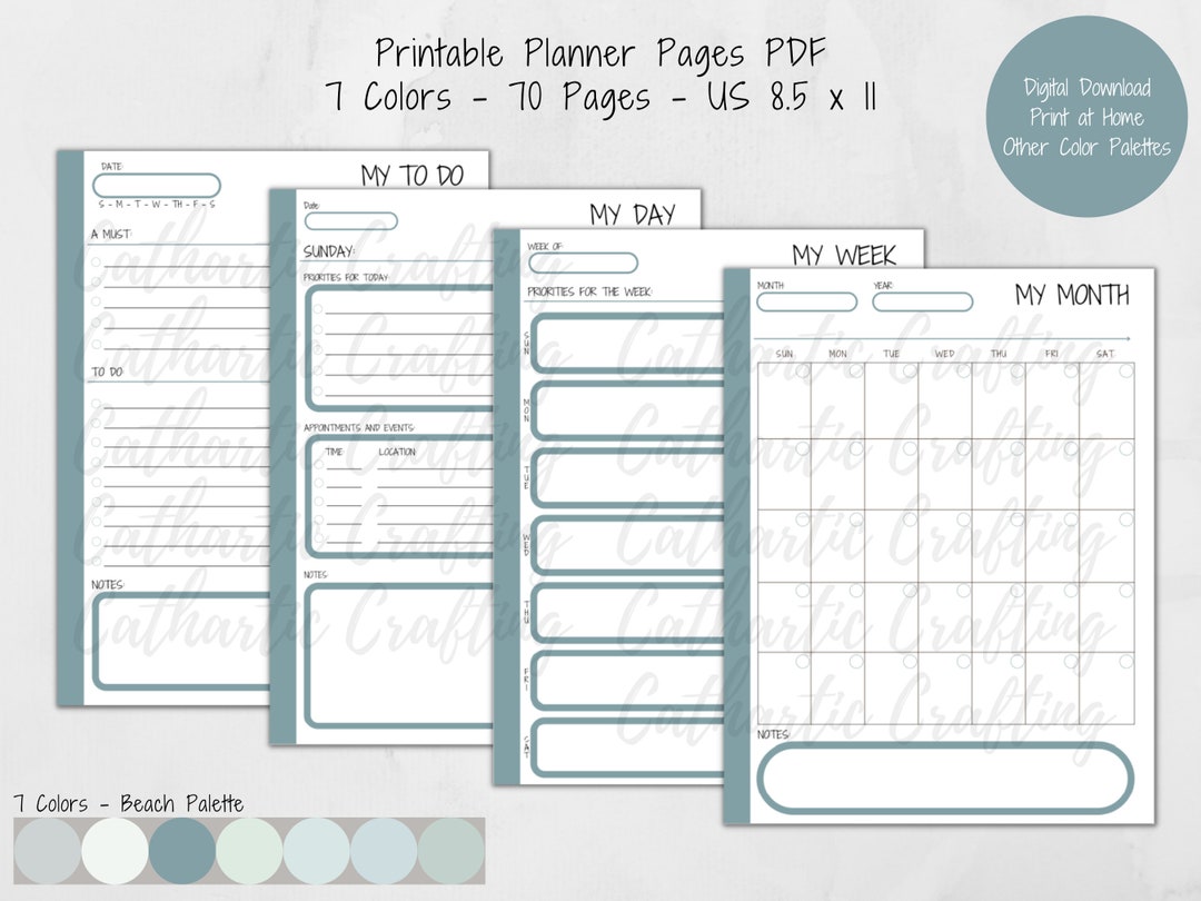 Beach Palette Planner Pages: Printable 8.5x11 PDF (digital Download) - Etsy