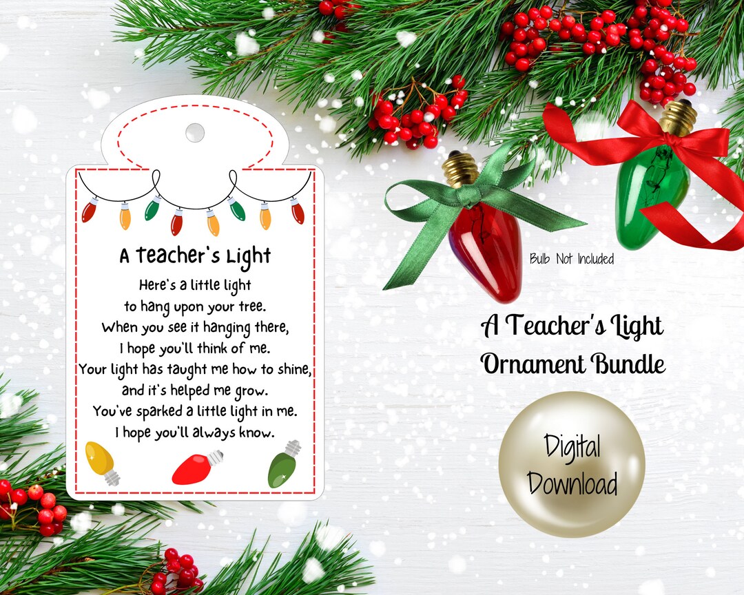 A Teacher's Light Christmas Ornament, Print and Cut Teacher Gift, Print ...