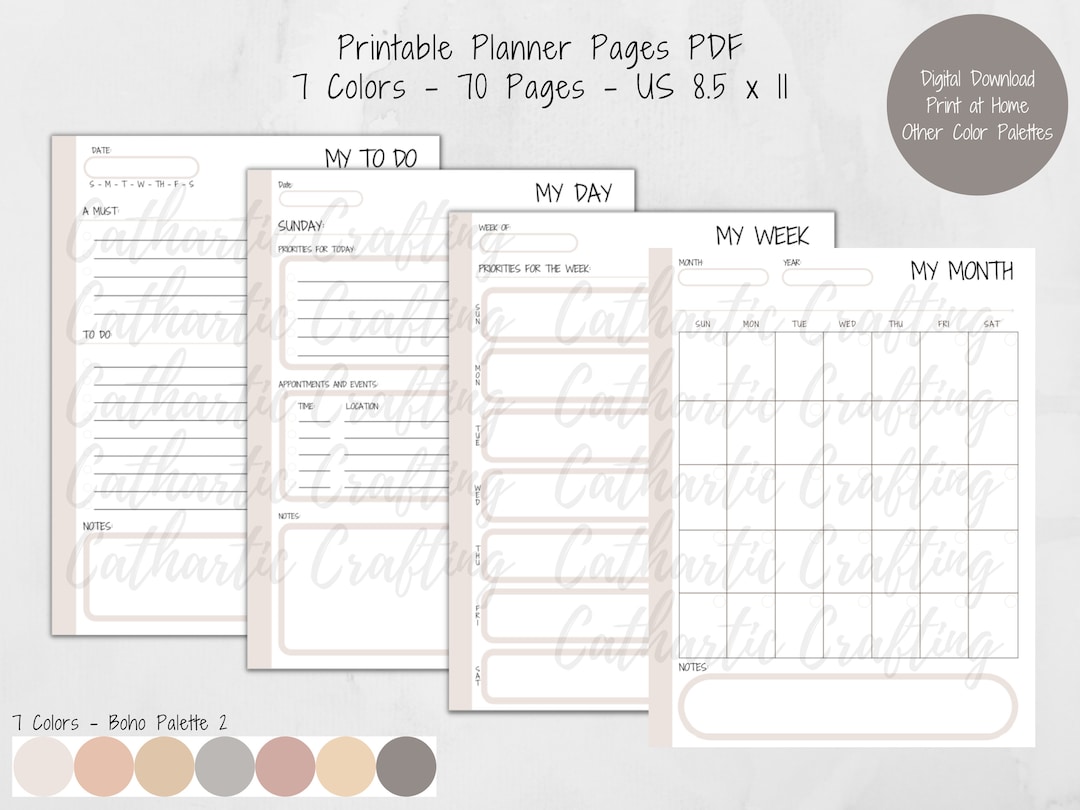 Printable Planner Pages, 8.5x11 PDF Planner Pages, Print at Home ...