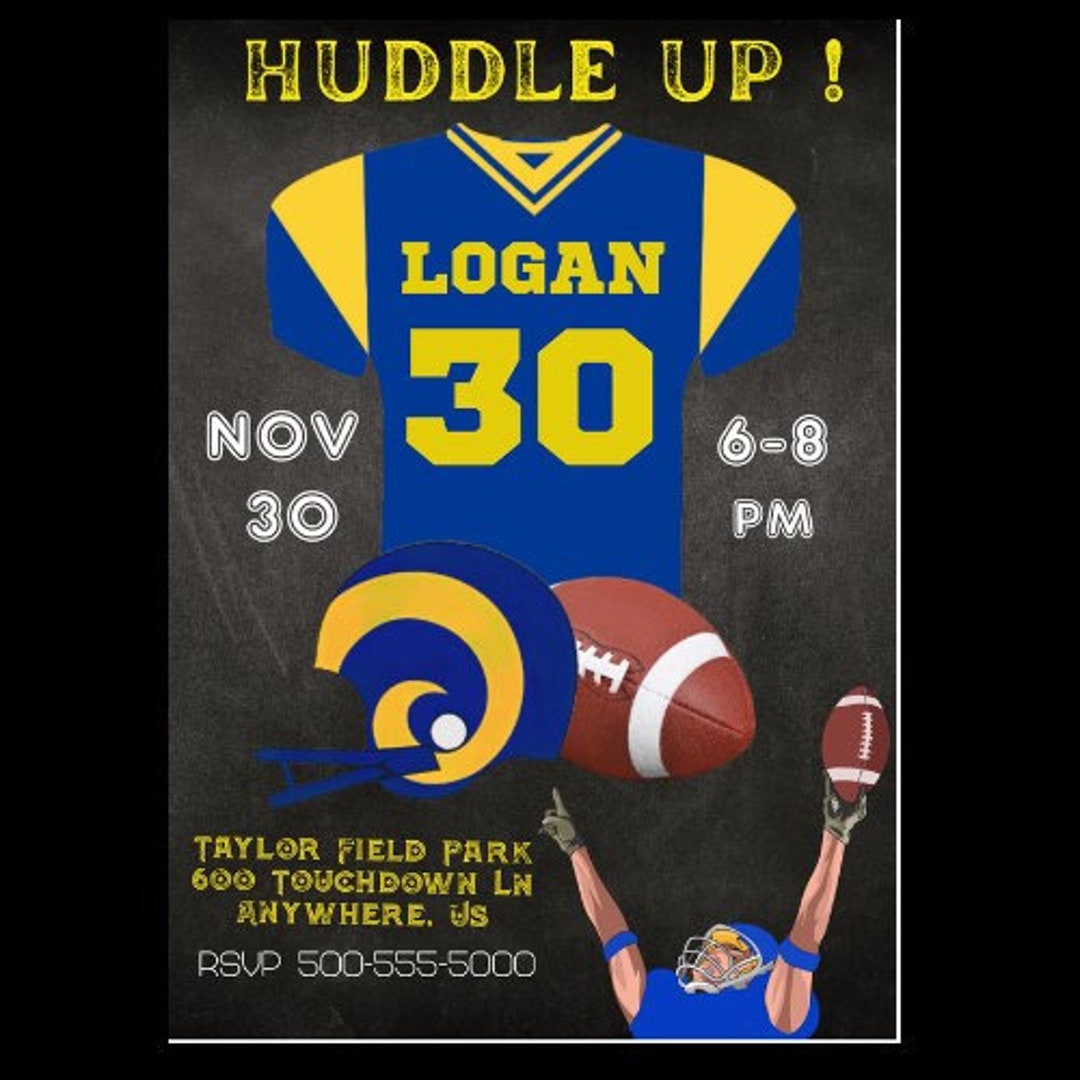 Rams Football Invitation, Blue and Yellow Football Jersey Invitation - Etsy