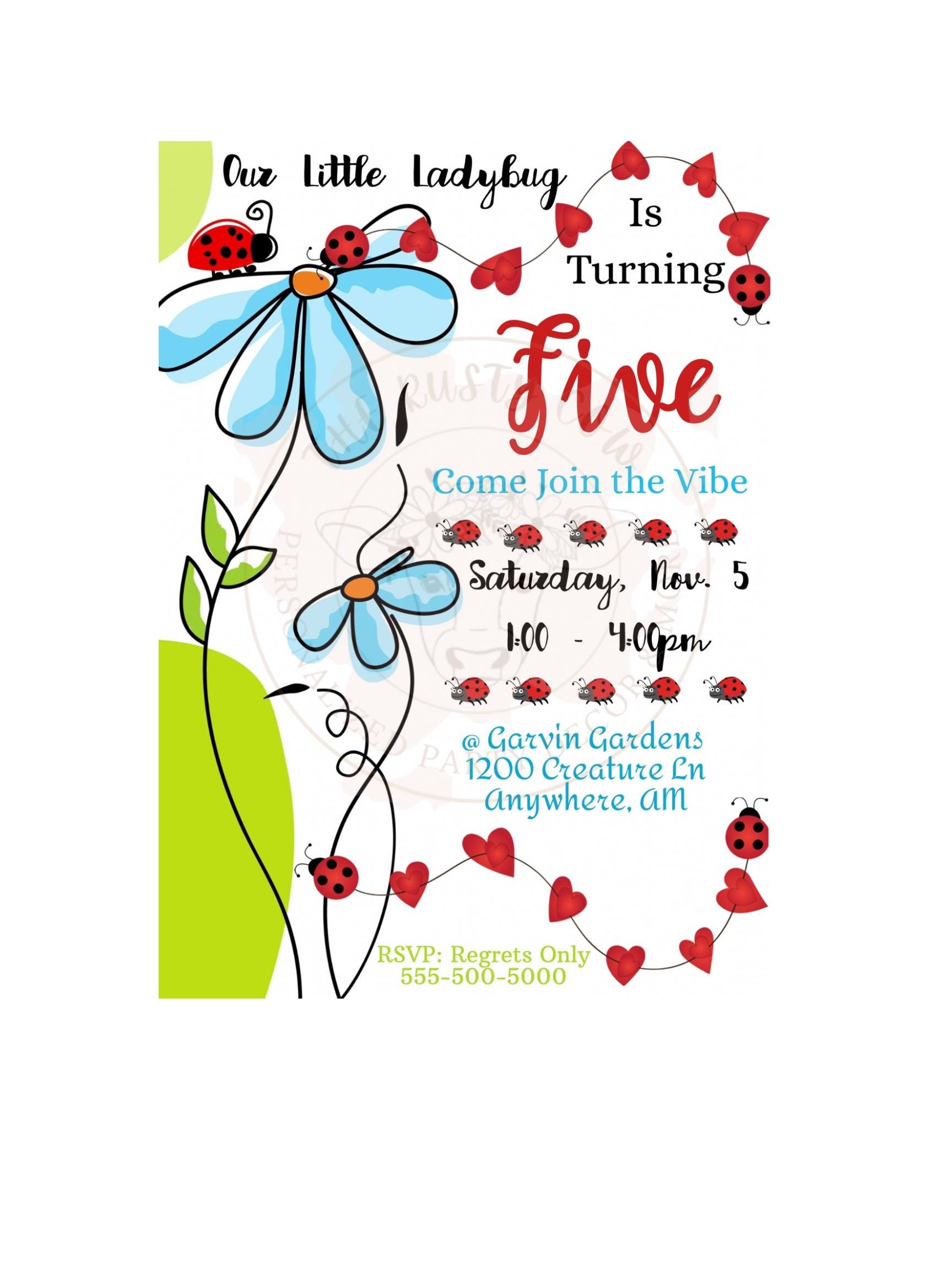 Ladybug Birthday Invitation, Garden Party Template (digital Download ...