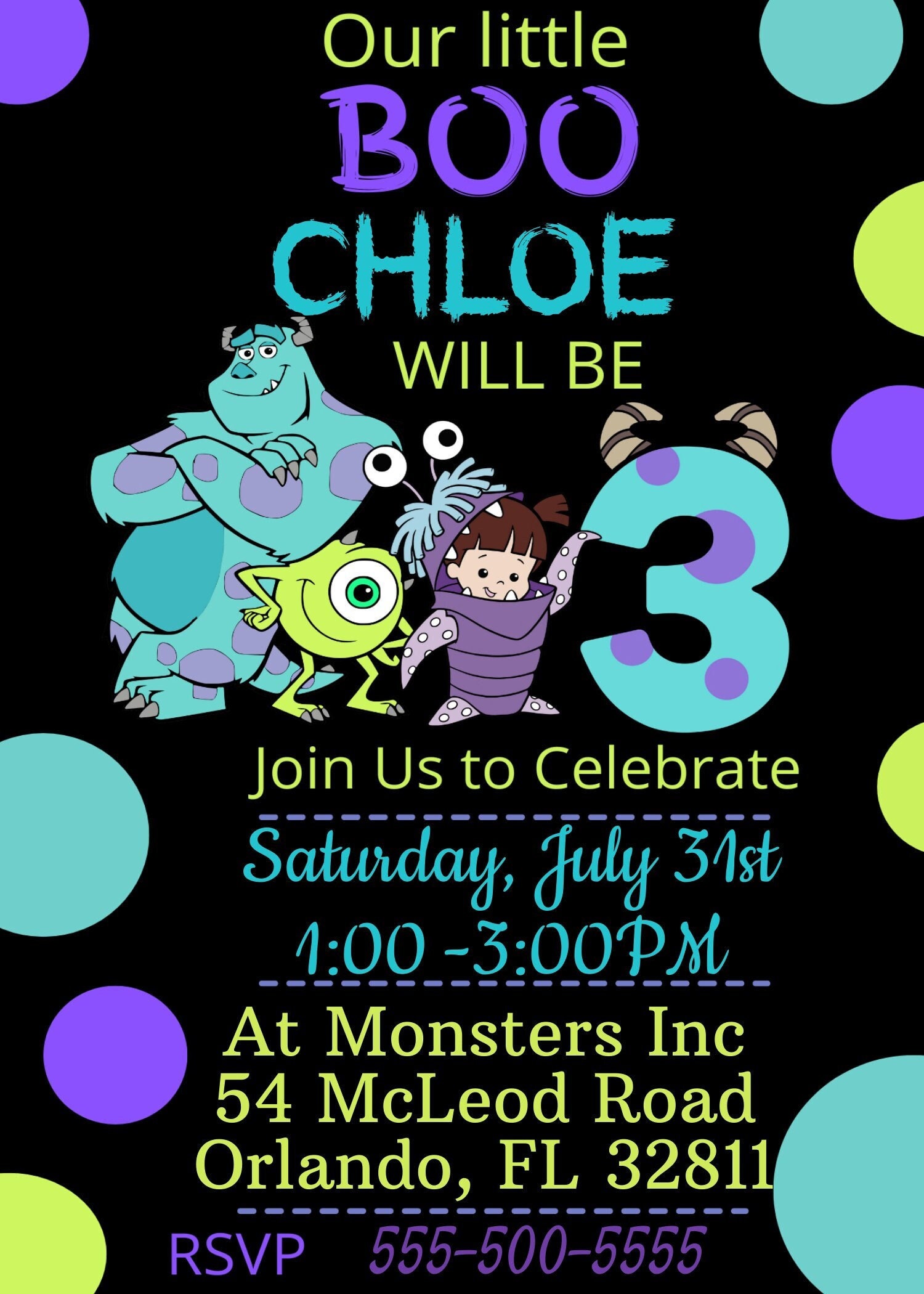 Monsters Boo 3 Year Old Invitation Template, Monsters Boo 3rd Birthday ...