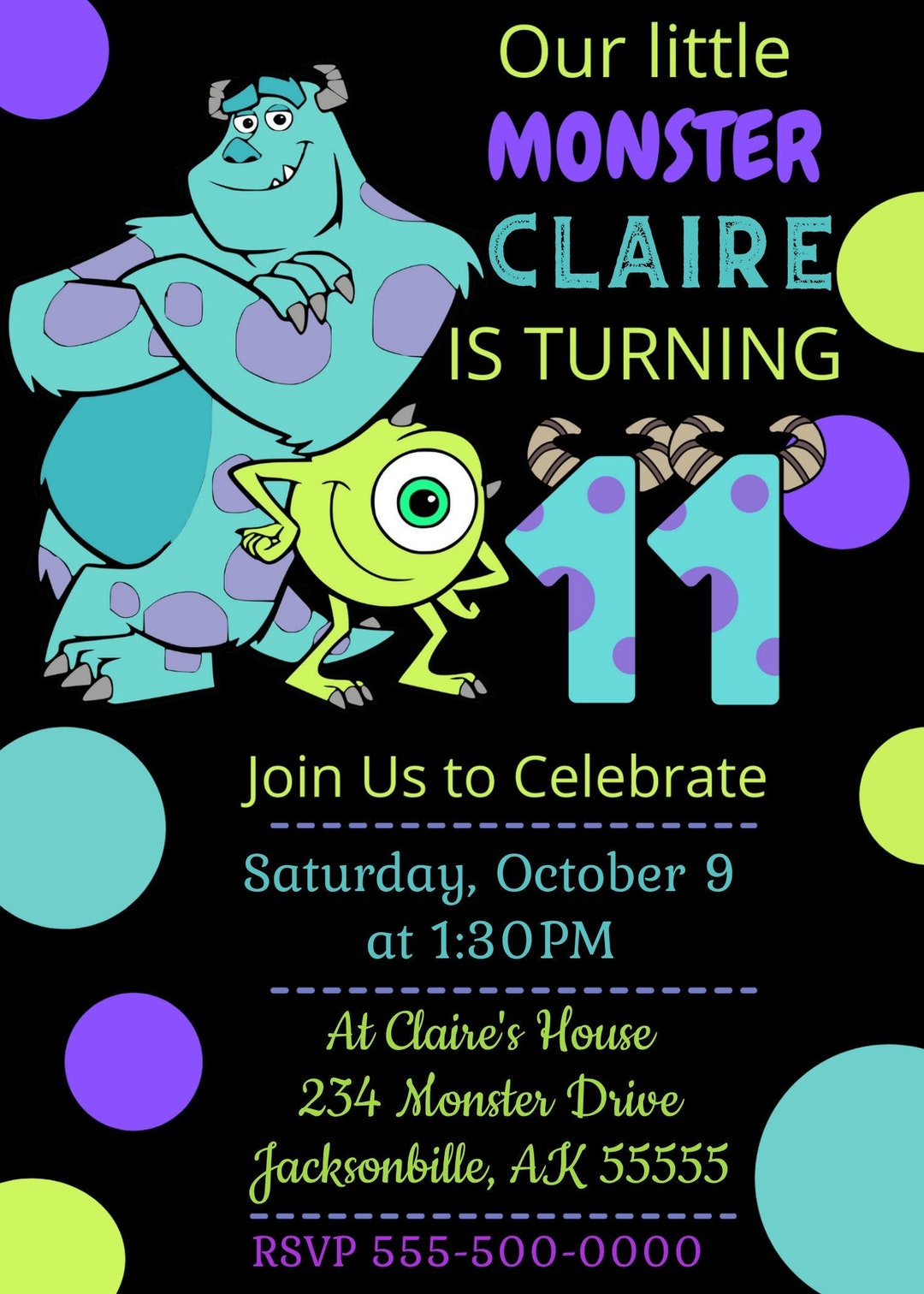 Editable Monsters Birthday Party Age 11 Invitation, Edit and Print ...