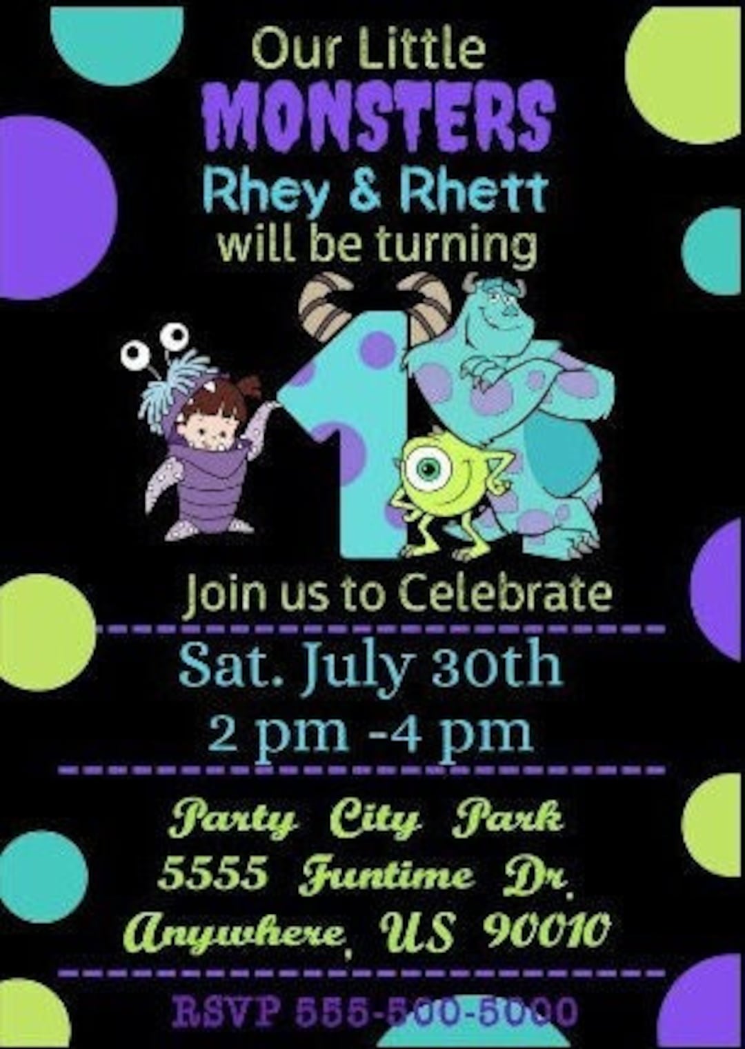 Invitación de cumpleaños de Monsters Boo Twin de 1 año, invitación de ...