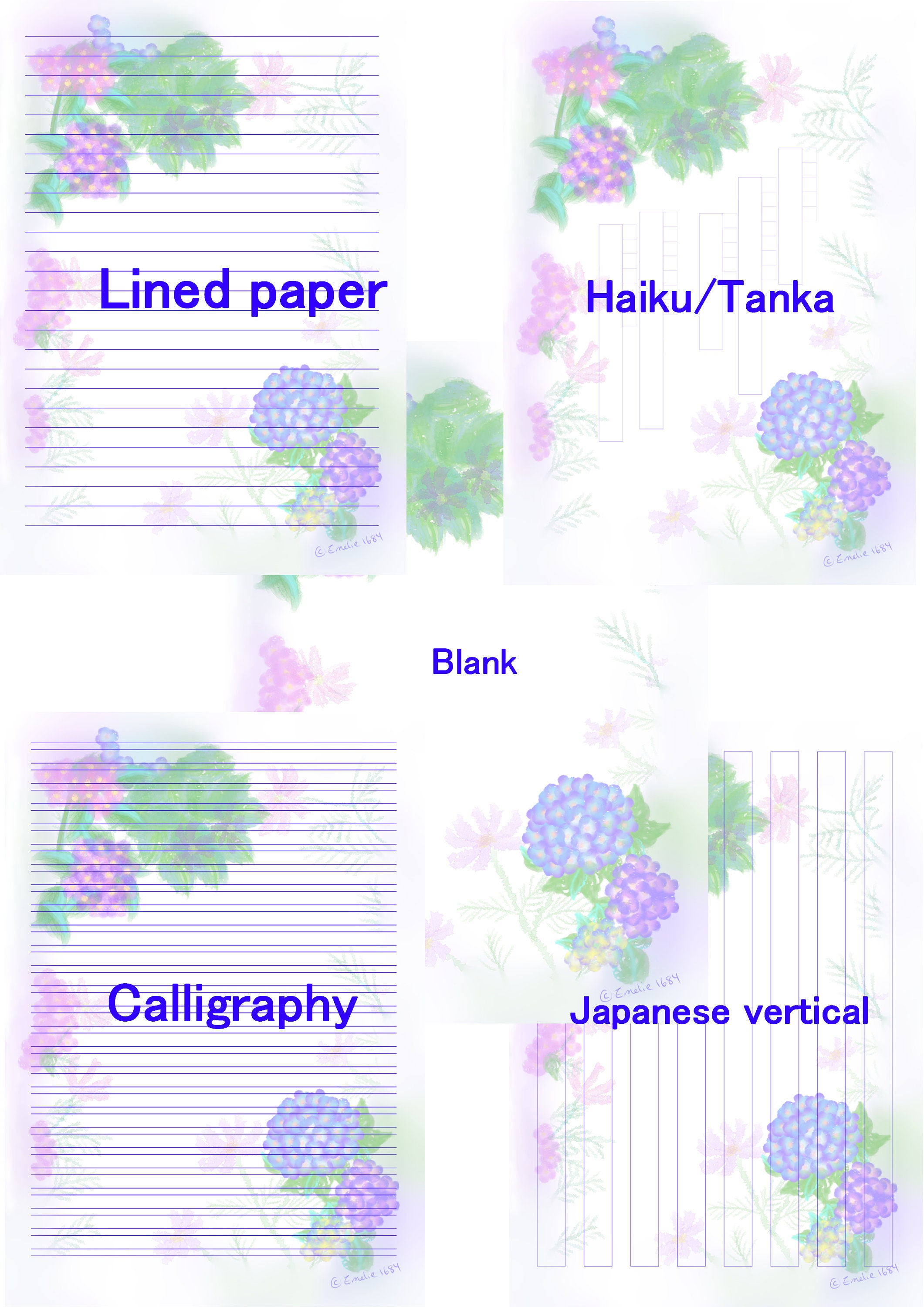 PRINTABLE Original Hydrangea Lettering Sheets, Japanese Cute Stationery ...