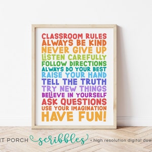 Classroom Rules, Artwork for Teachers, Classroom Decor, Positive ...