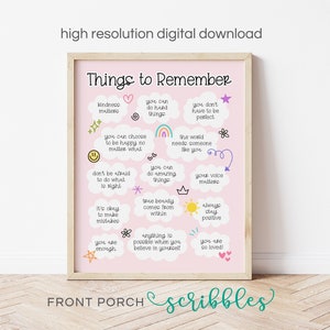 Things to Remember Printable, Positive Affirmations for Girls Teens ...