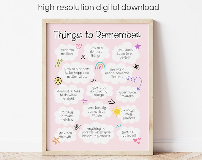 Things to Remember Printable, Positive Affirmations for Girls Teens ...