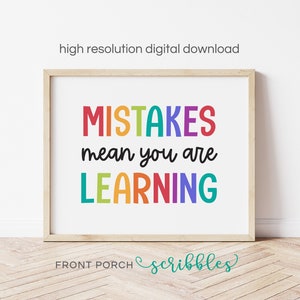 Mistakes Mean You Are Learning Printable - Growth Mindset, Positive ...