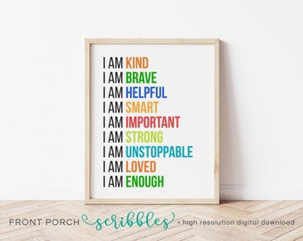 Positive Affirmations for Kids Classroom Art Motivational | Etsy