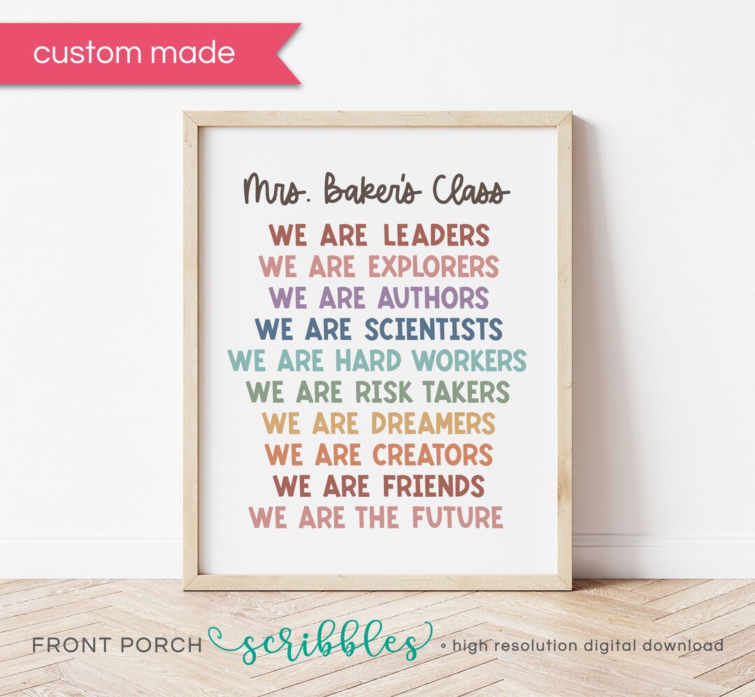 Personalized Class Creed Teacher's Name, Artwork for Teacher, Classroom ...