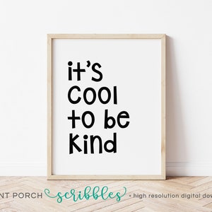 It's Cool to Be Kind Digital Download, Positive Kids Art, Playroom ...
