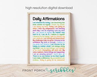 Daily Affirmations Poster Positive Affirmations for Kids | Etsy