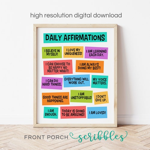 Daily Affirmations Poster Positive Affirmations for Kids - Etsy