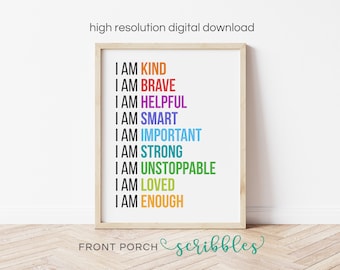 Positive Affirmations for Kids, Classroom Art, Motivational Poster ...