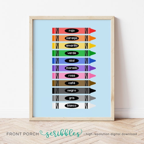 Spanish Colors Crayon Poster Colorful Classroom Decor | Etsy