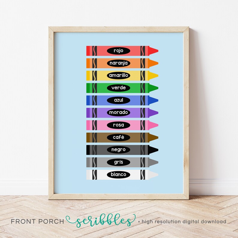 Spanish Colors Crayon Poster Colorful Classroom Decor | Etsy